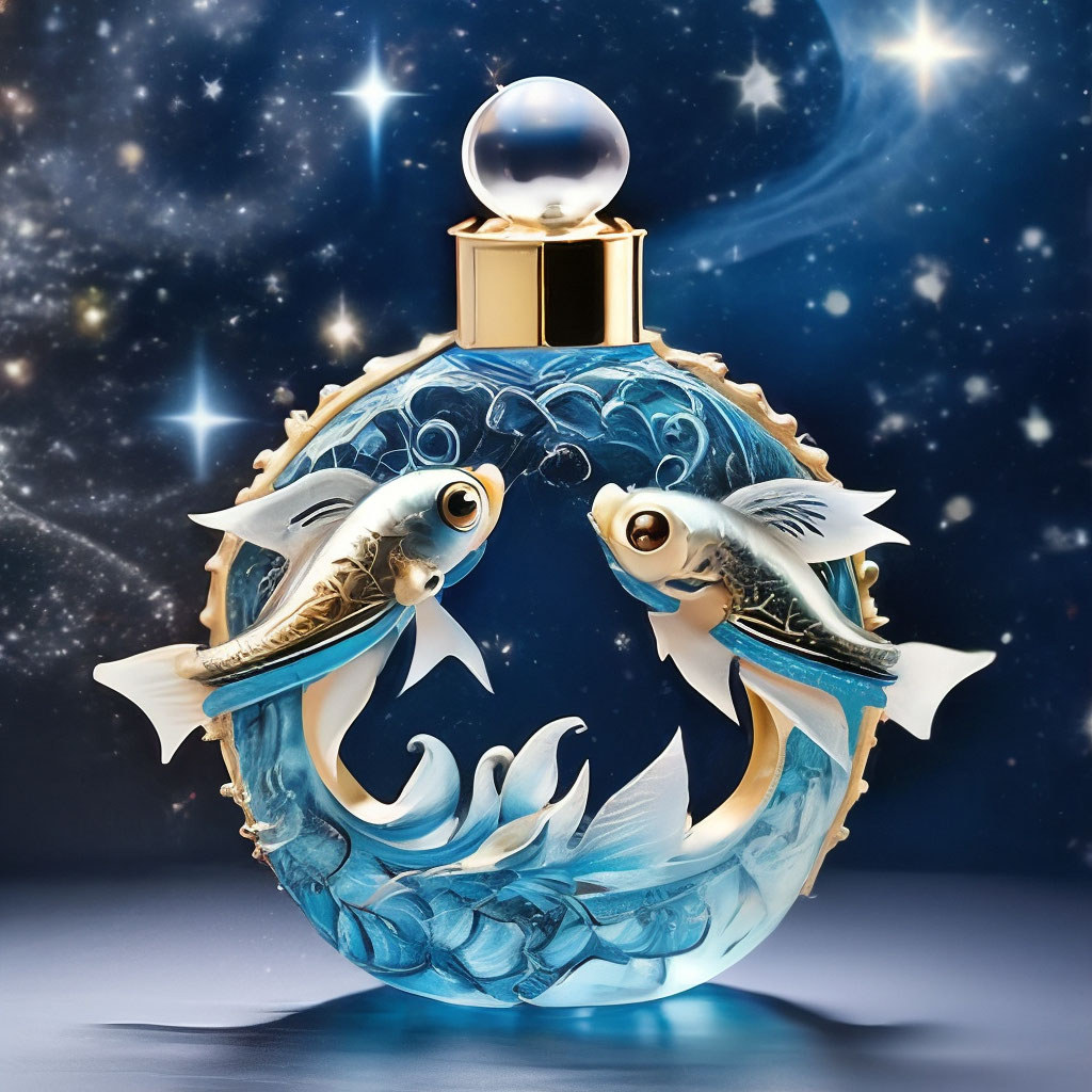 "Water filigree perfume bottle in the shape of two beautiful fish in a ...