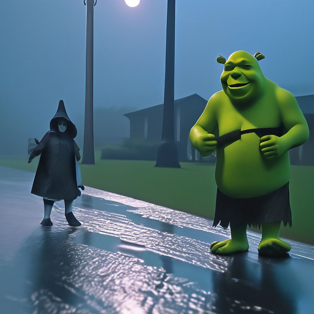 "Shrek decided to take a walk in the rain with his sidekick" — image ...