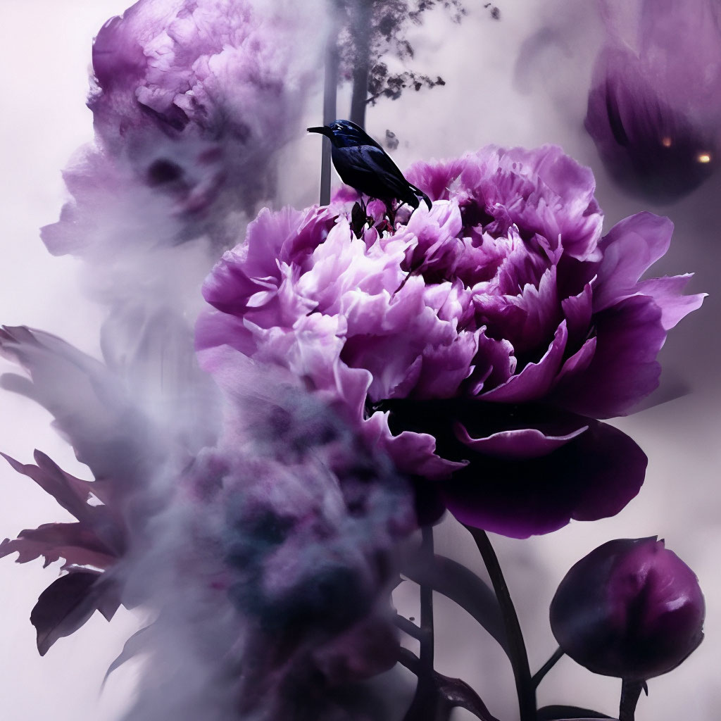 "White background, purple, double exposure, smoke, hyperdetalization ...