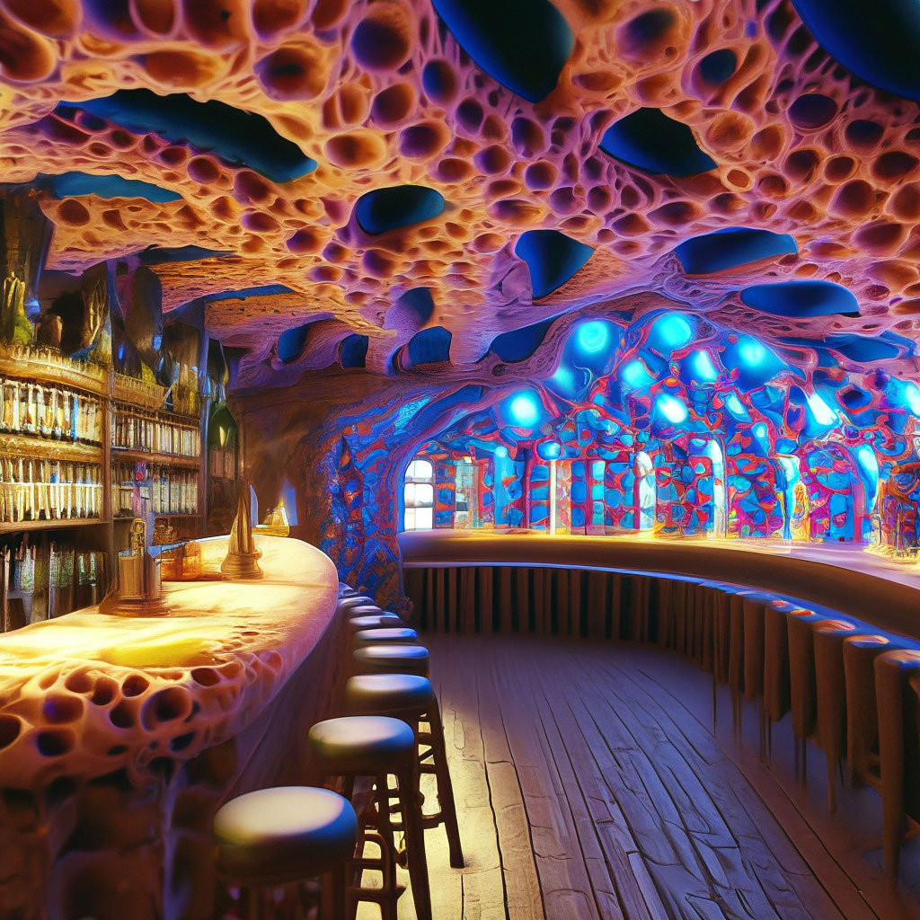 "The interior of an English pub in the form of a colored biomorphic ...
