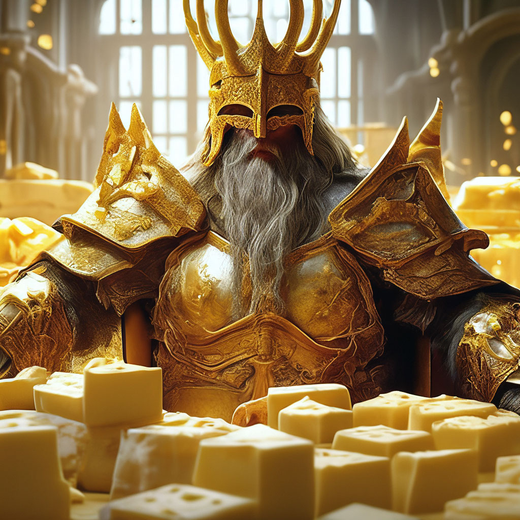 "King lord of cheese, cheese king, lots of cheese, wealth, fantasy ...