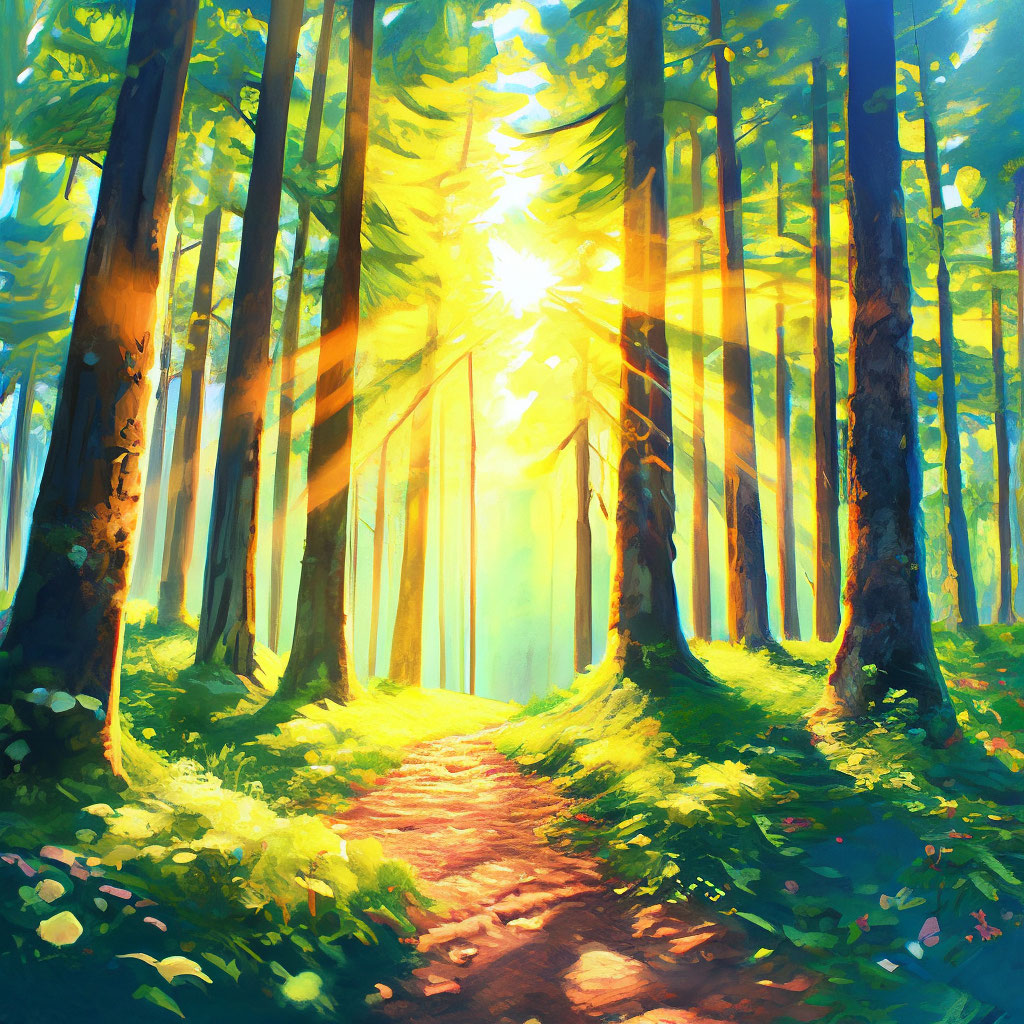 "Draw, sunny forest" — image created in Shedevrum