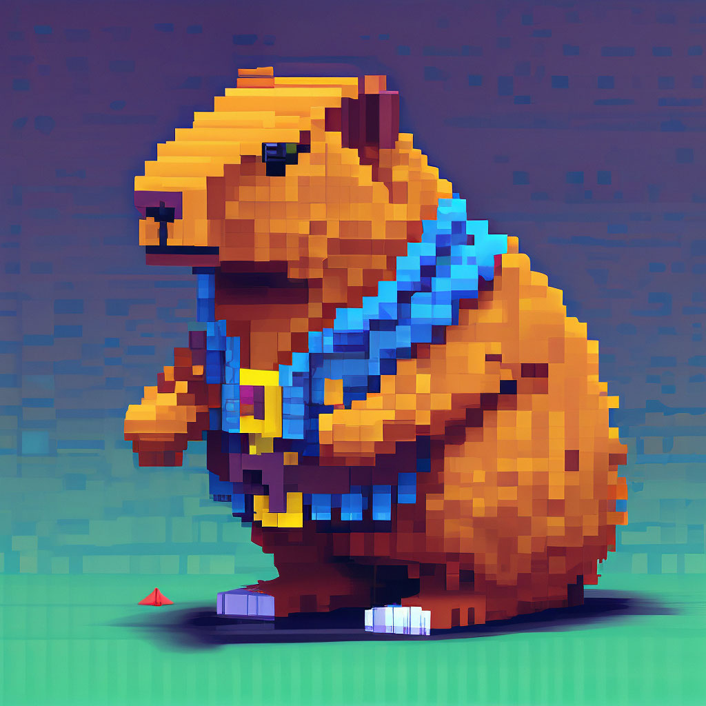 "Evil capybara with a sock fantasy pixel art" — image created in Shedevrum
