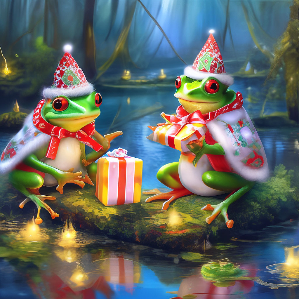 "Frogs celebrate the new year in the swamp dressed up in lace with ...