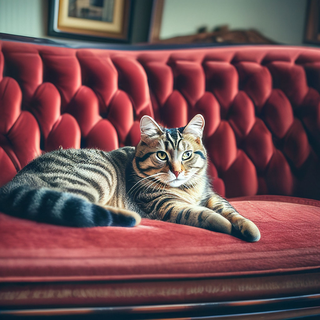 "Professional photo, aesthetically pleasing, beautiful cat on the couch ...