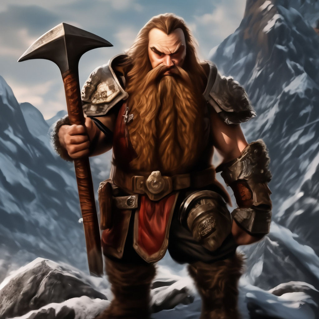 "A dwarf with a pickaxe" — image created in Shedevrum