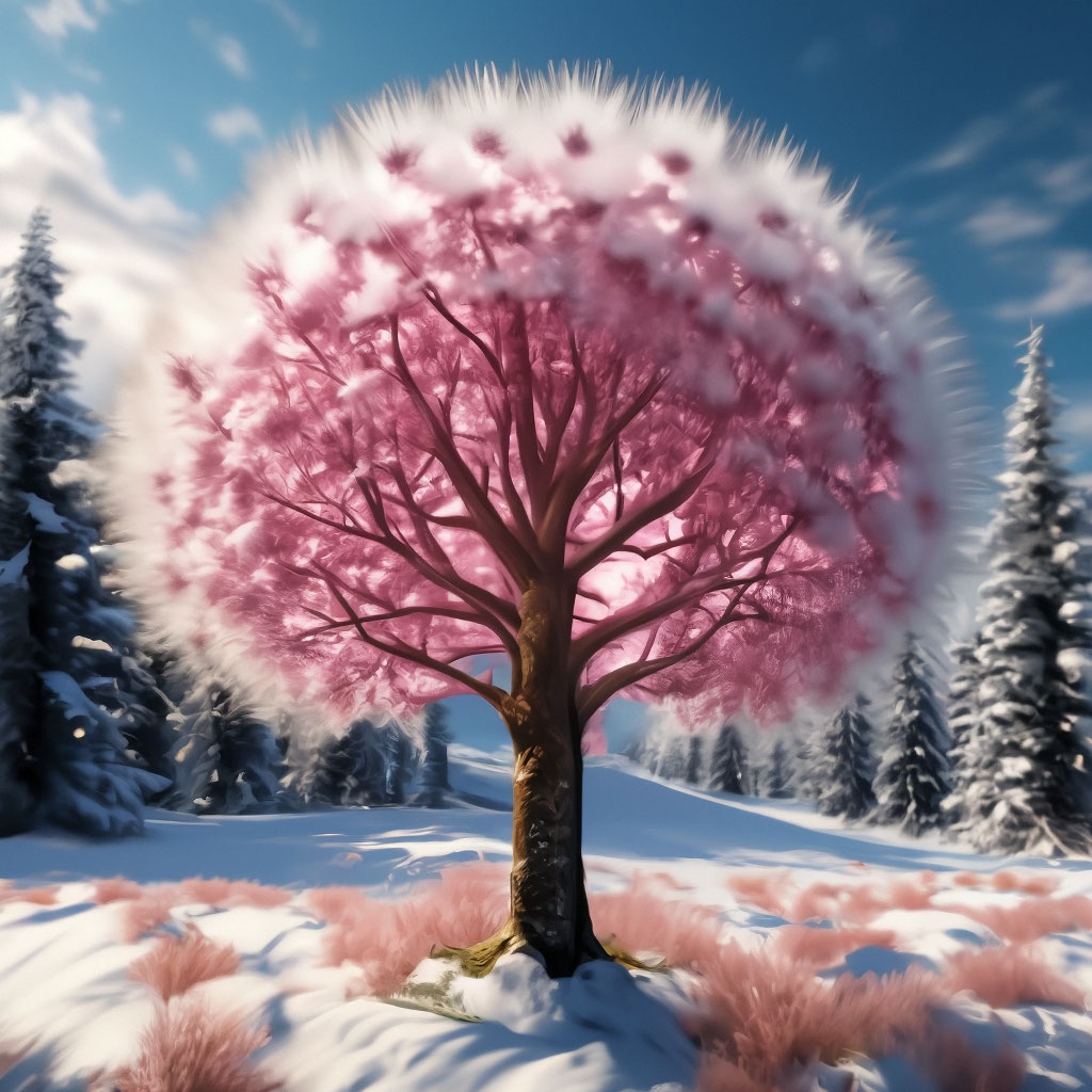 "Hybrid of a tree and a dandelion, ultradetalized, sunny, mighty, pale ...
