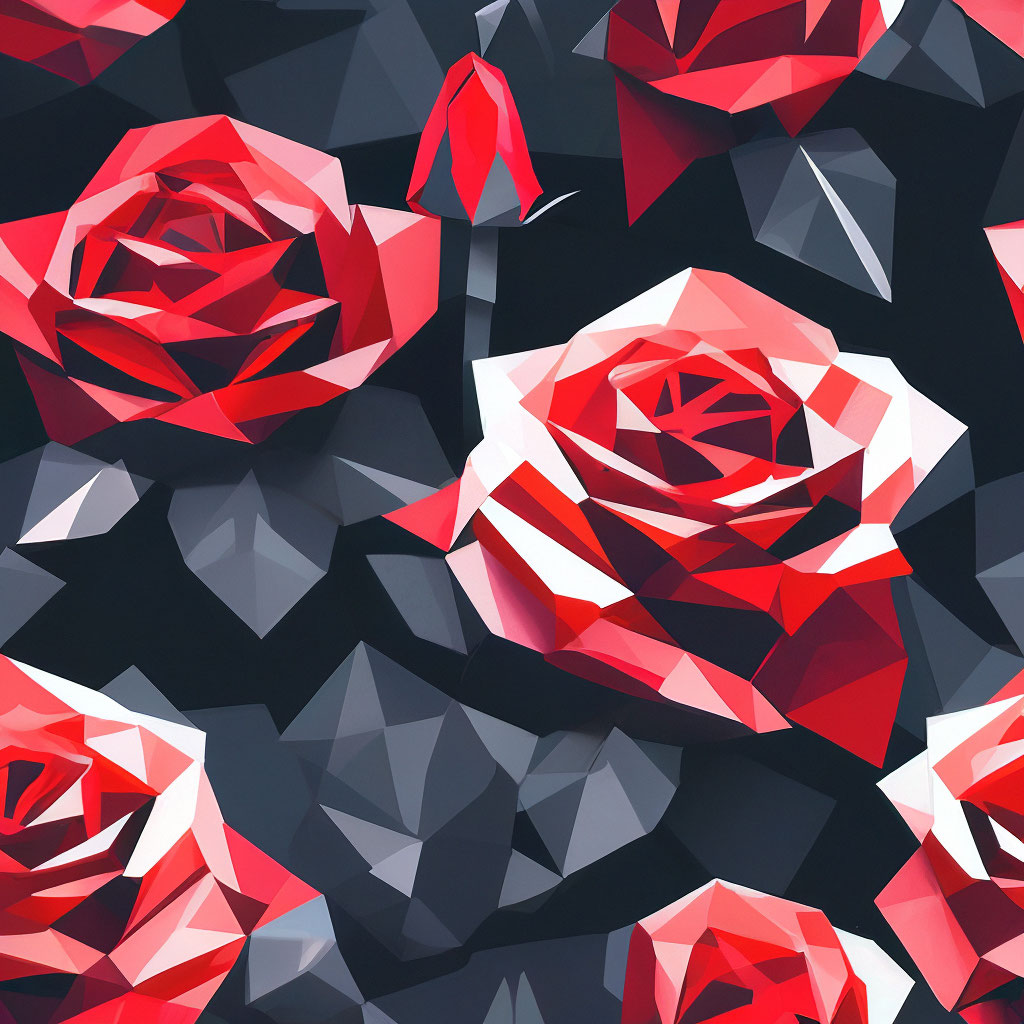 "Red and black roses, low poly style" — image created in Shedevrum