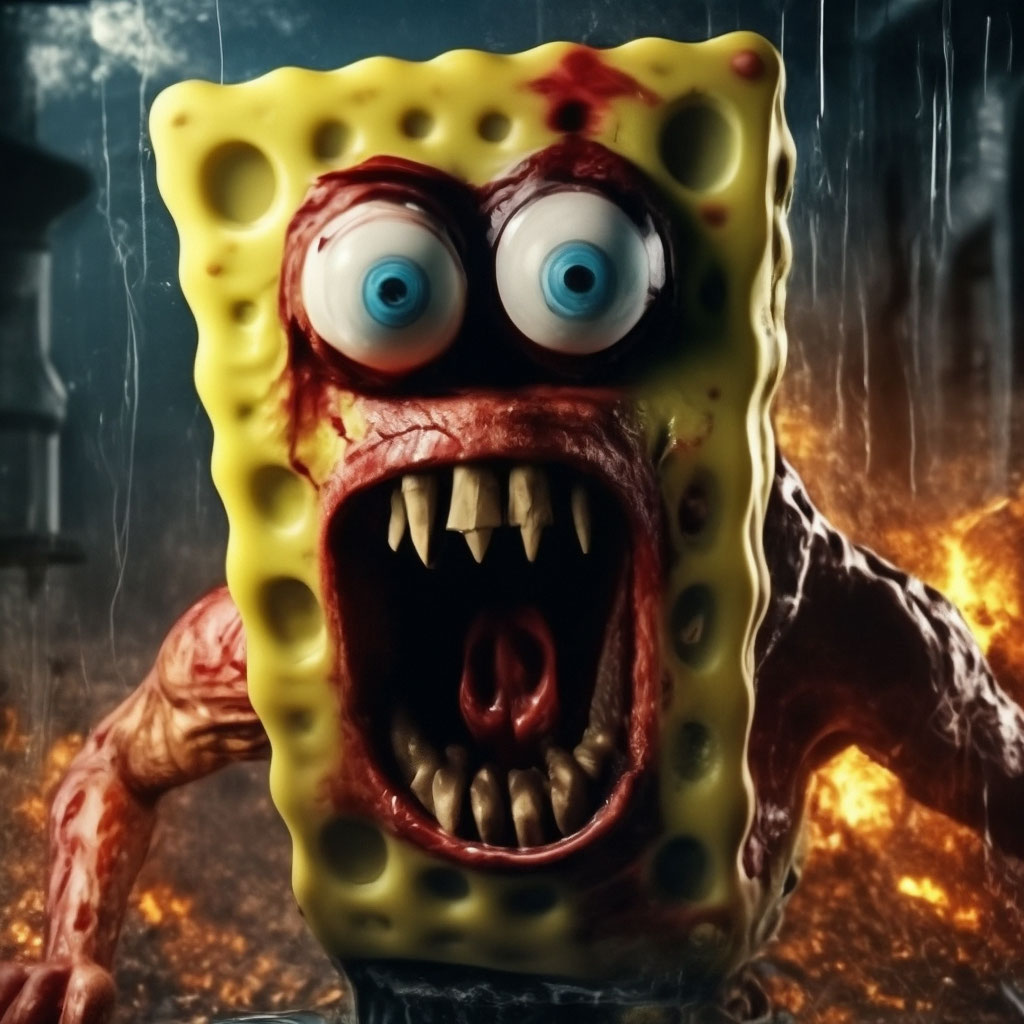 "Sinister Bloodthirsty Terrifying Surprised Huge SpongeBob and Patrick mysticism horror ...