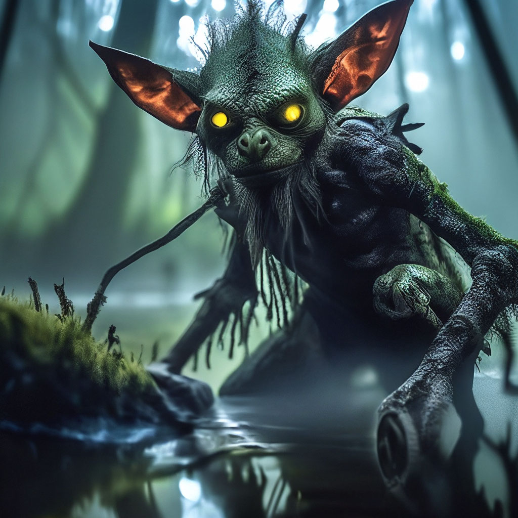 "The kikimora is swampy, his eyes glow in the dark, his body is ...