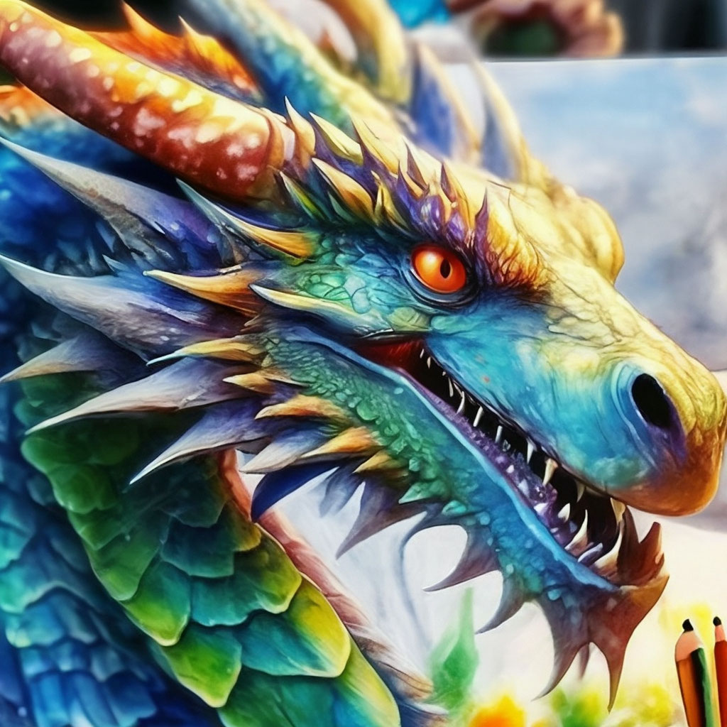 "Dragon drawing, watercolor, beautiful, realistic, professional photo ...