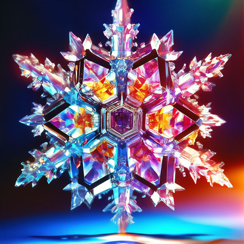 "A complex transparent faceted diamond in the form of a snowflake, many ...