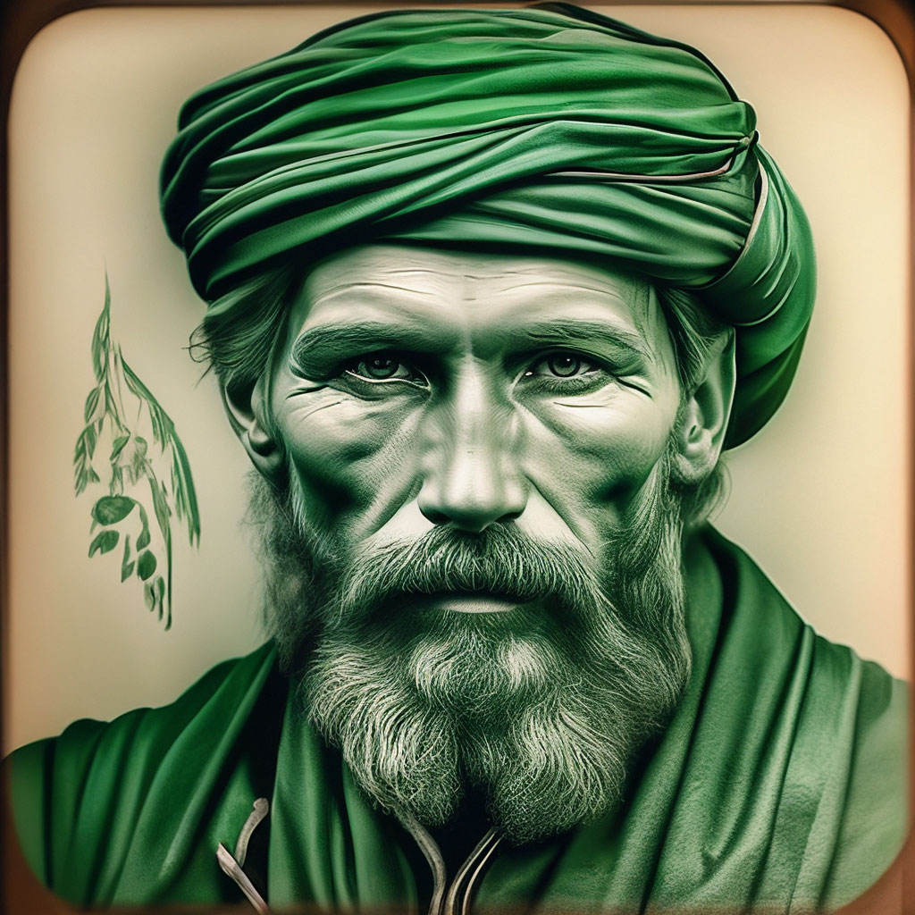 "Tatarstan. A man's face. Art, engraving + ink, dichrome. emerald ...