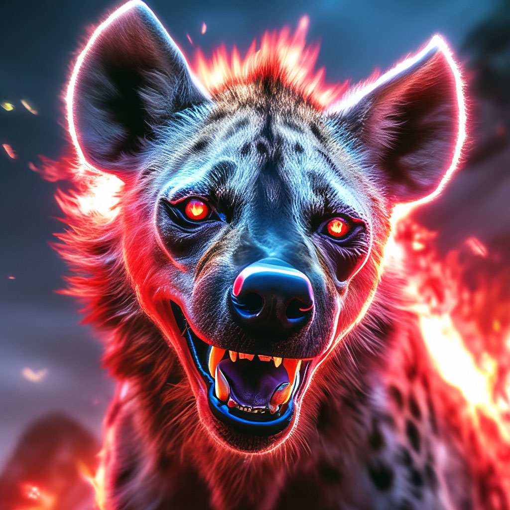 "Hyena in anime style, megarealism, high detail, atomic explosion, red ...