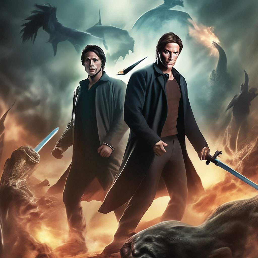 "Dean and Sam,fighting demons,epic battle,horror, mystery,drama,clear ...