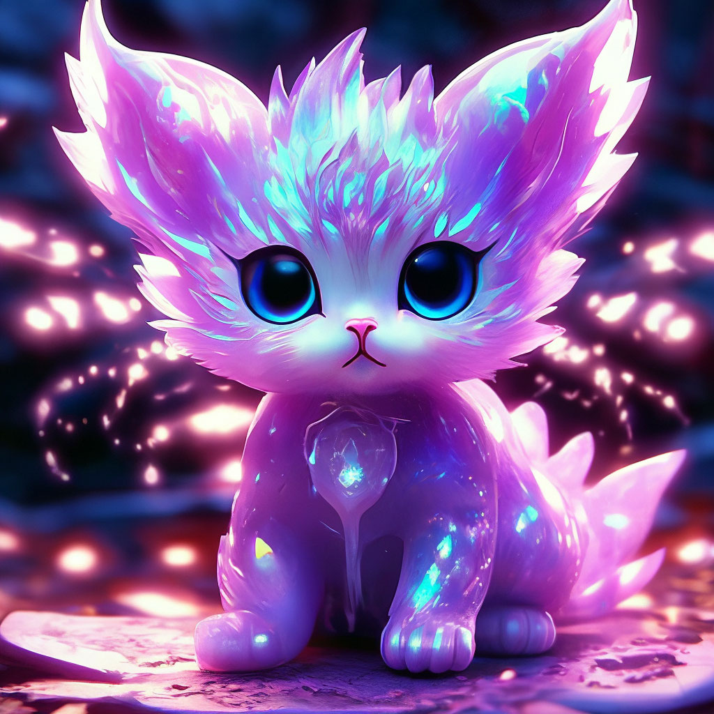 "Meow surrealism, graffiti,art,small,tiny,cute, bright purple,neon ...