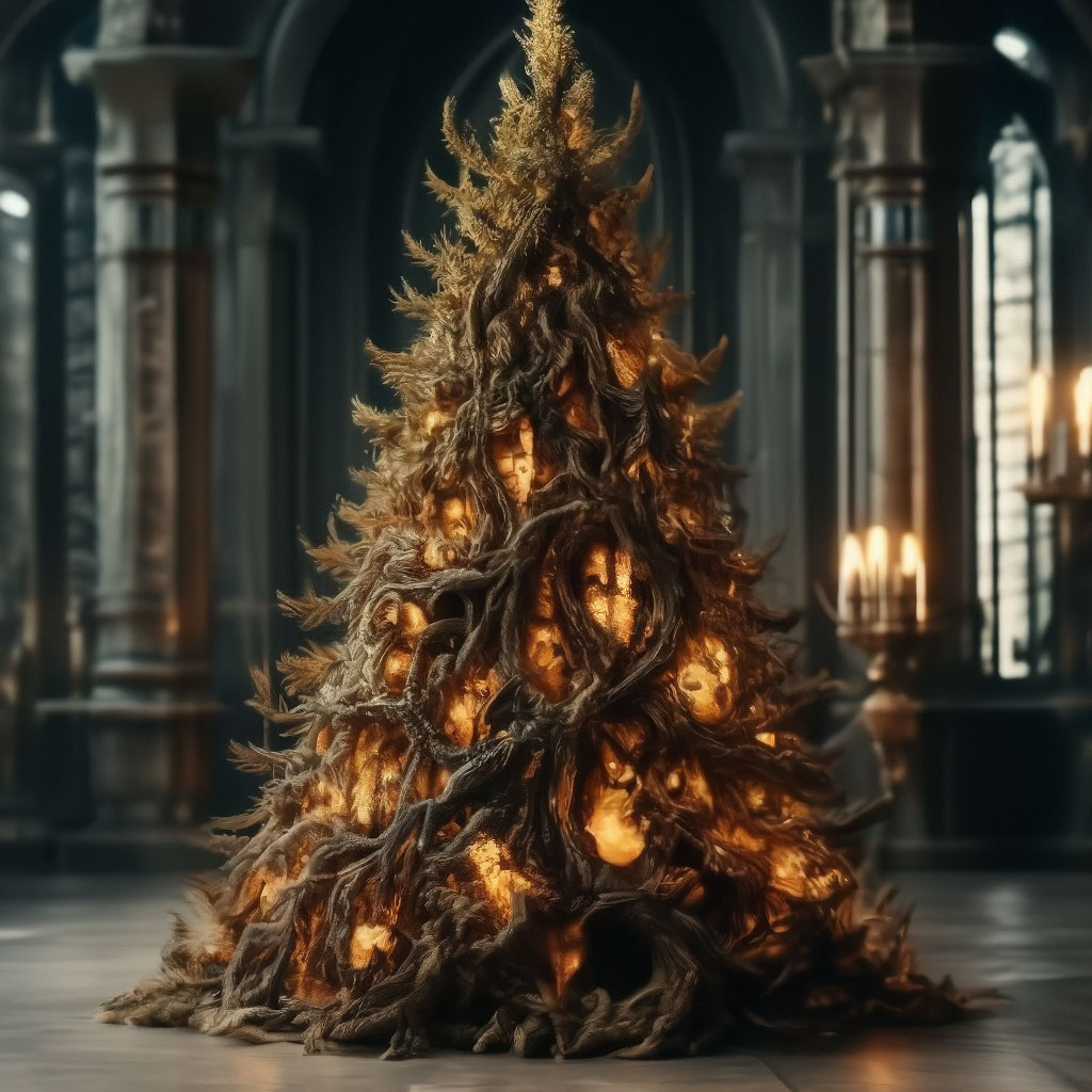 "Luxurious necromorphic sinister aesthetic Christmas tree in the style ...