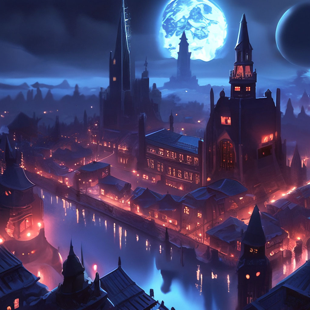 "Concept art fantasy games, isometry, night, sublunary world, vampire ...