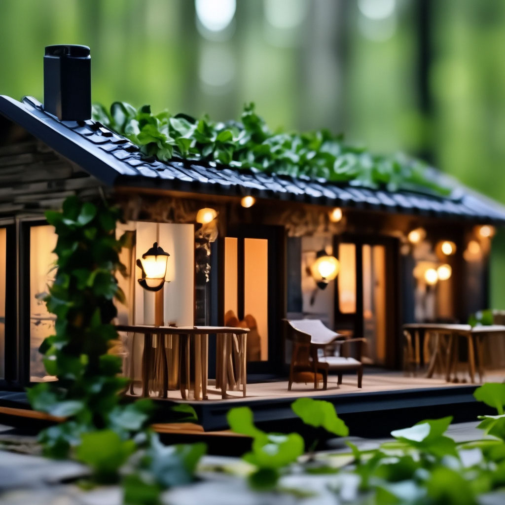"The house with panoramic windows is one-story with a veranda ...