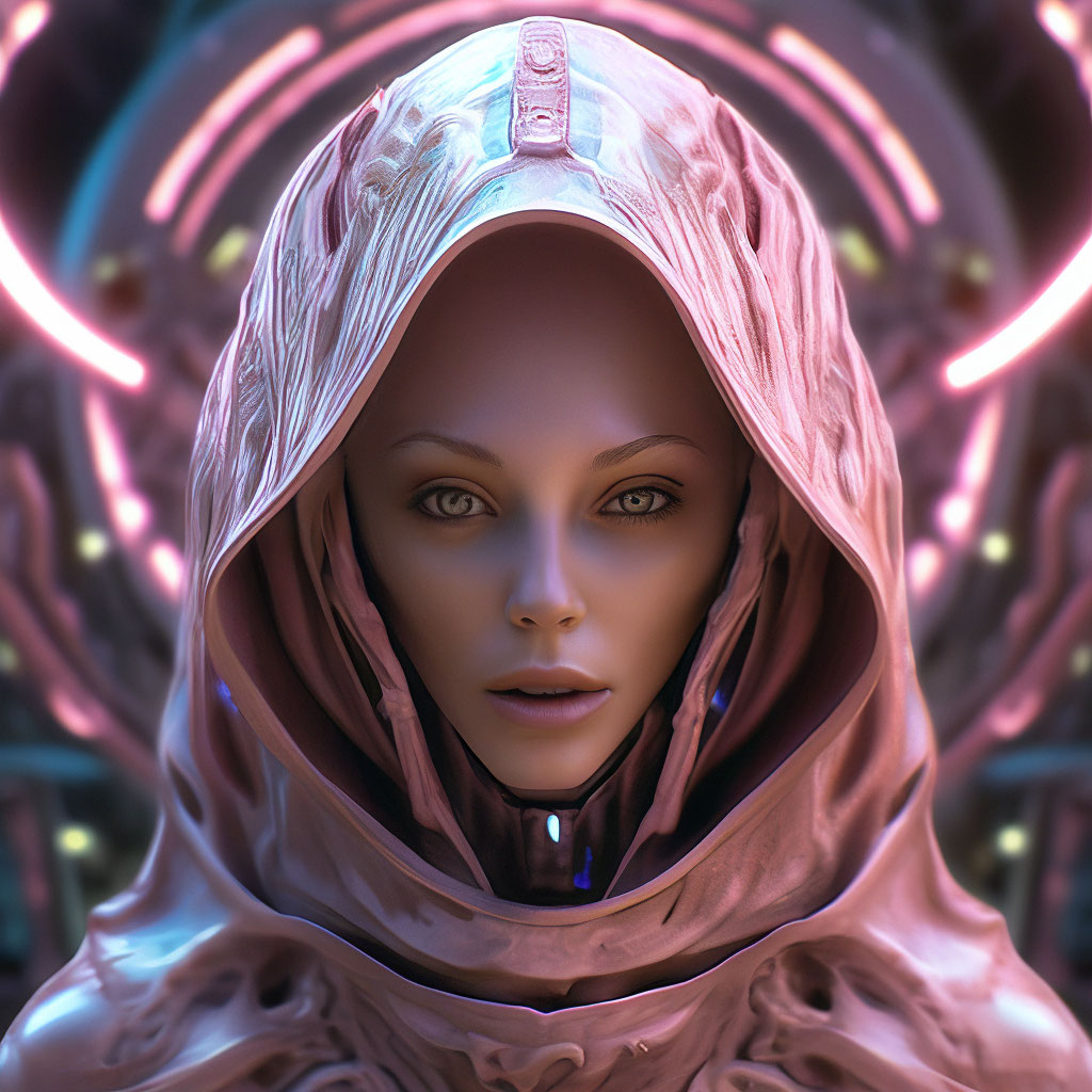 "An alien female being, an alien with a hood, and an open mouth, with a ...