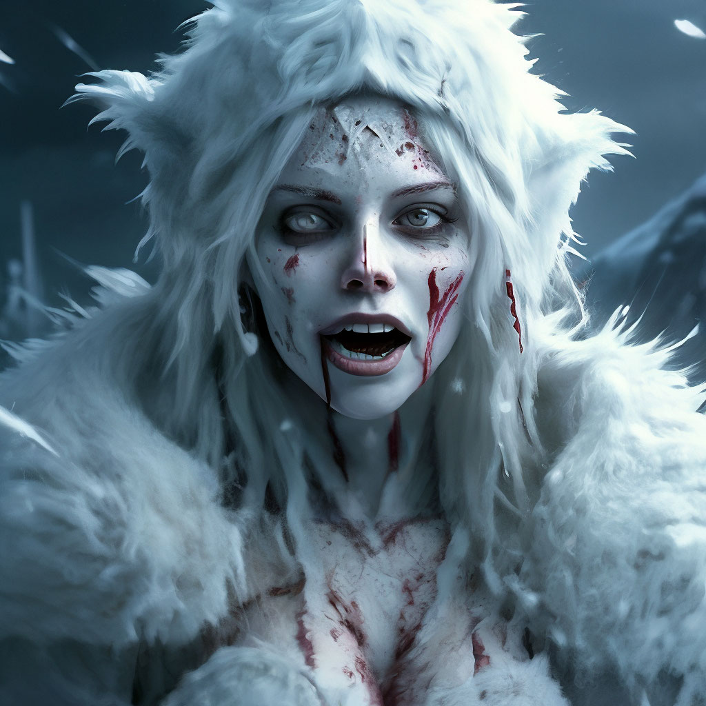 "Medium plan, mutated frozen hybrid Snow Maiden + zombie+necromorph ...