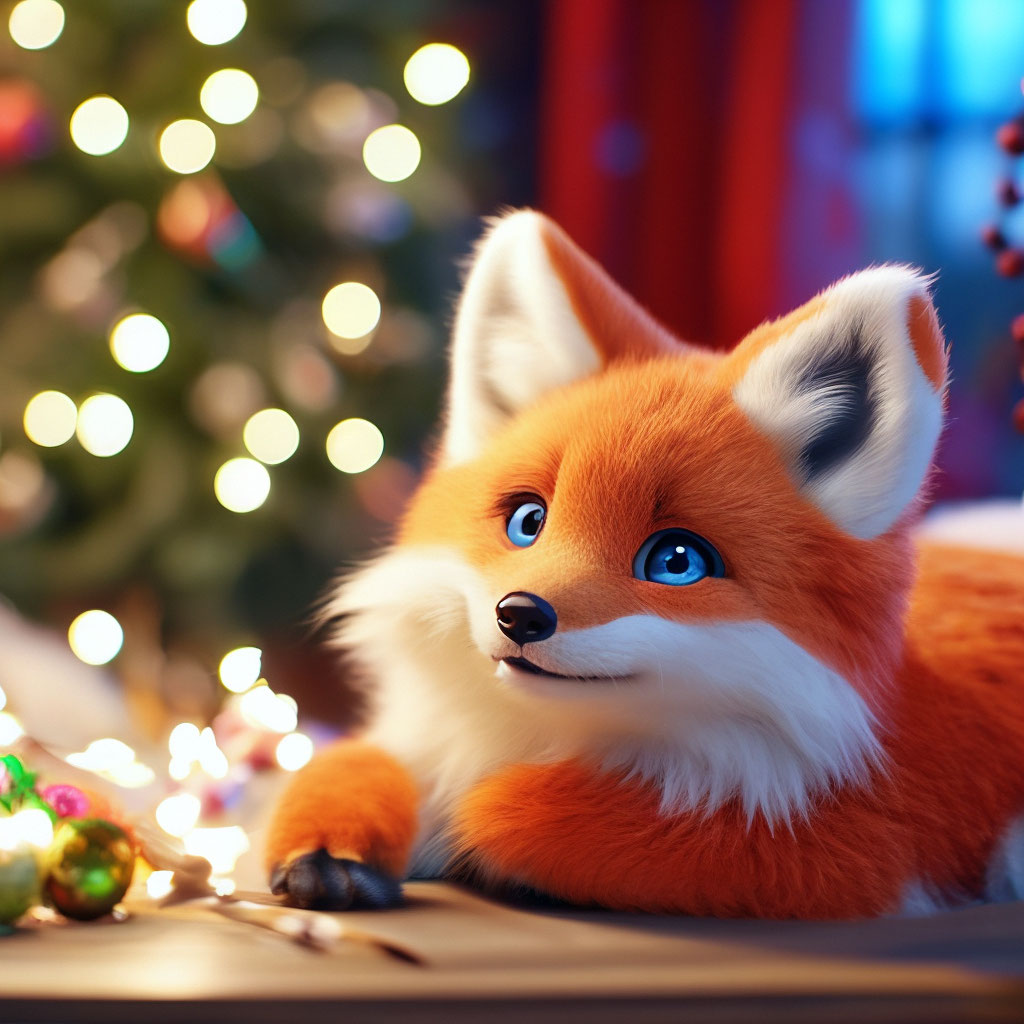"The new year is coming soon! 🧑‍🎄🌲 anthropomorphic very cute fox cub ...