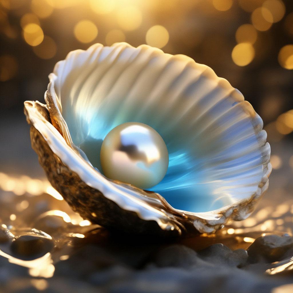 "Sea pearl shell,clam, multicolored,with growths,baroque pearl inside ...