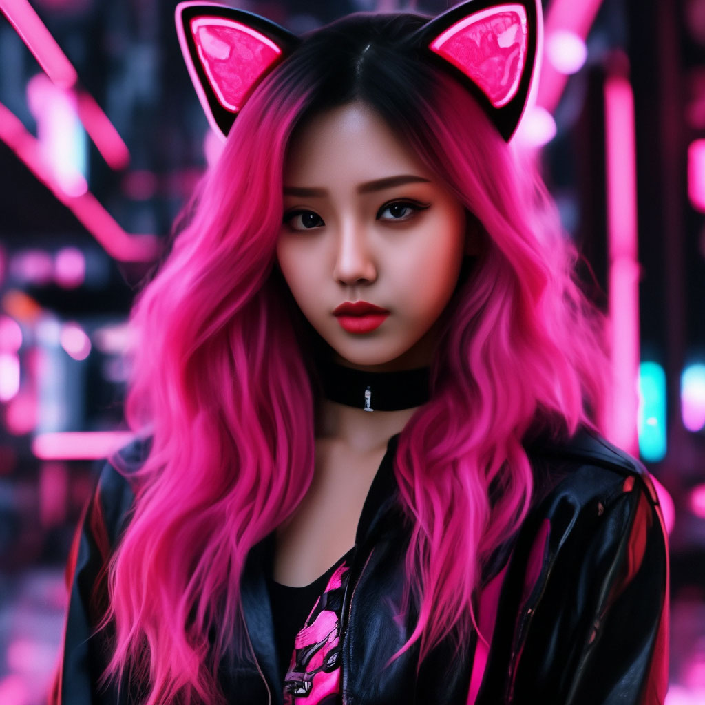 "Neon kitty black pink" — image created in Shedevrum