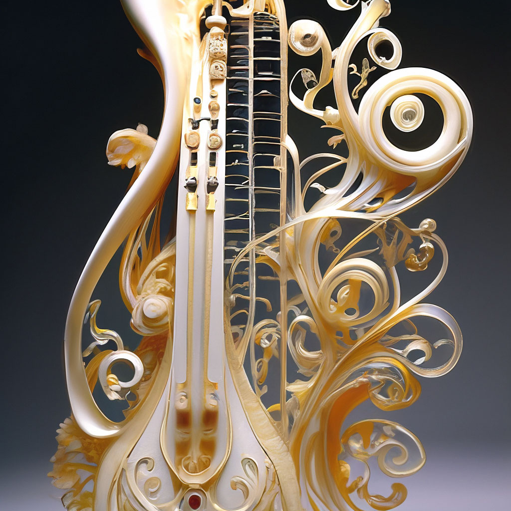 "Musical instrument, ornamental composition, liquid glass, Art Nouveau ...