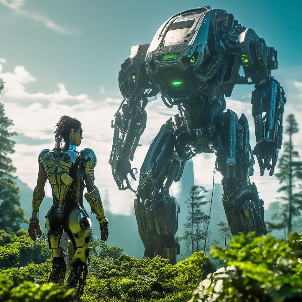 "Cyborg, dieselpunk, real photo, ,against the background of a huge ...