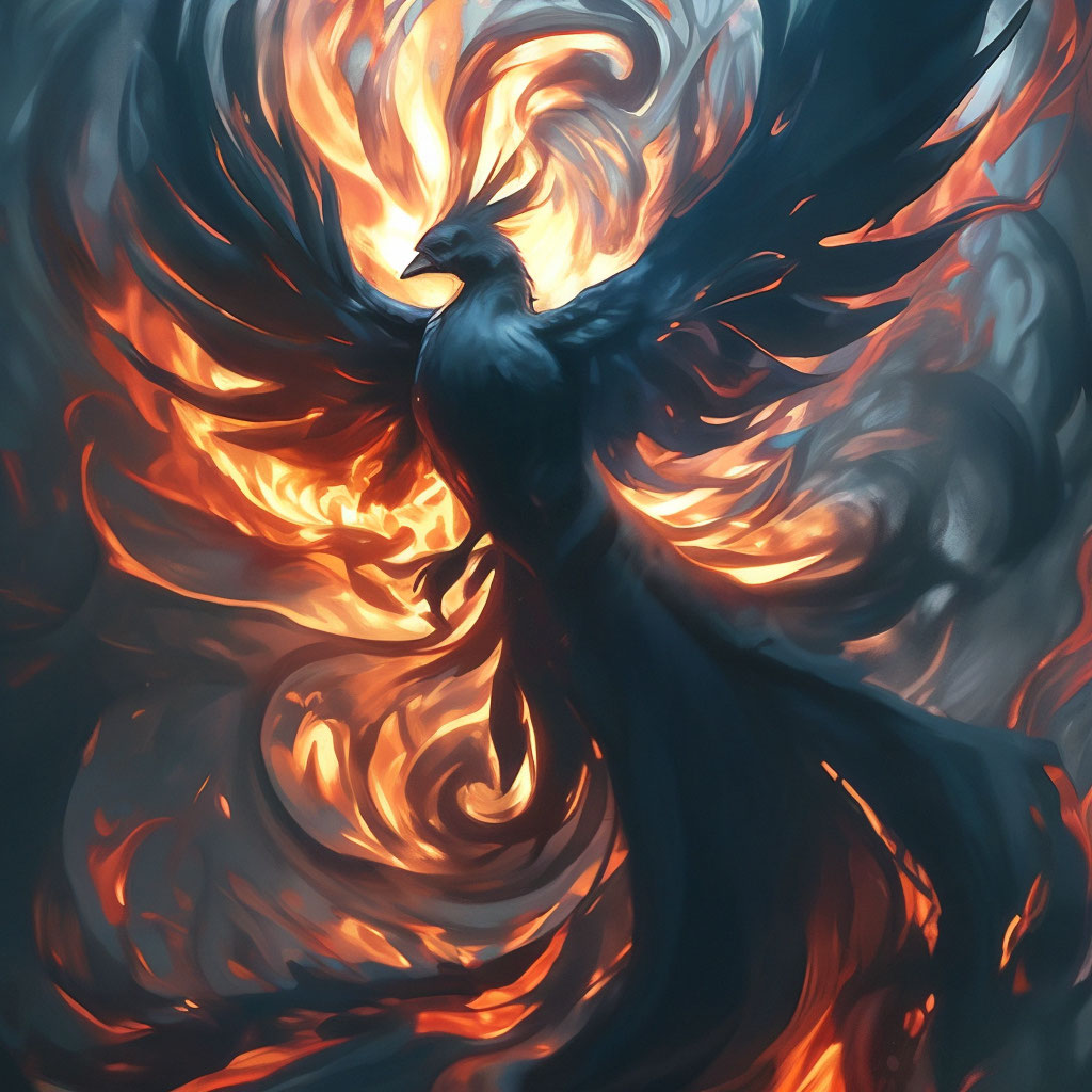 "Dark colors,gothic style, calm smoldering phoenix,in black tones, dark ...