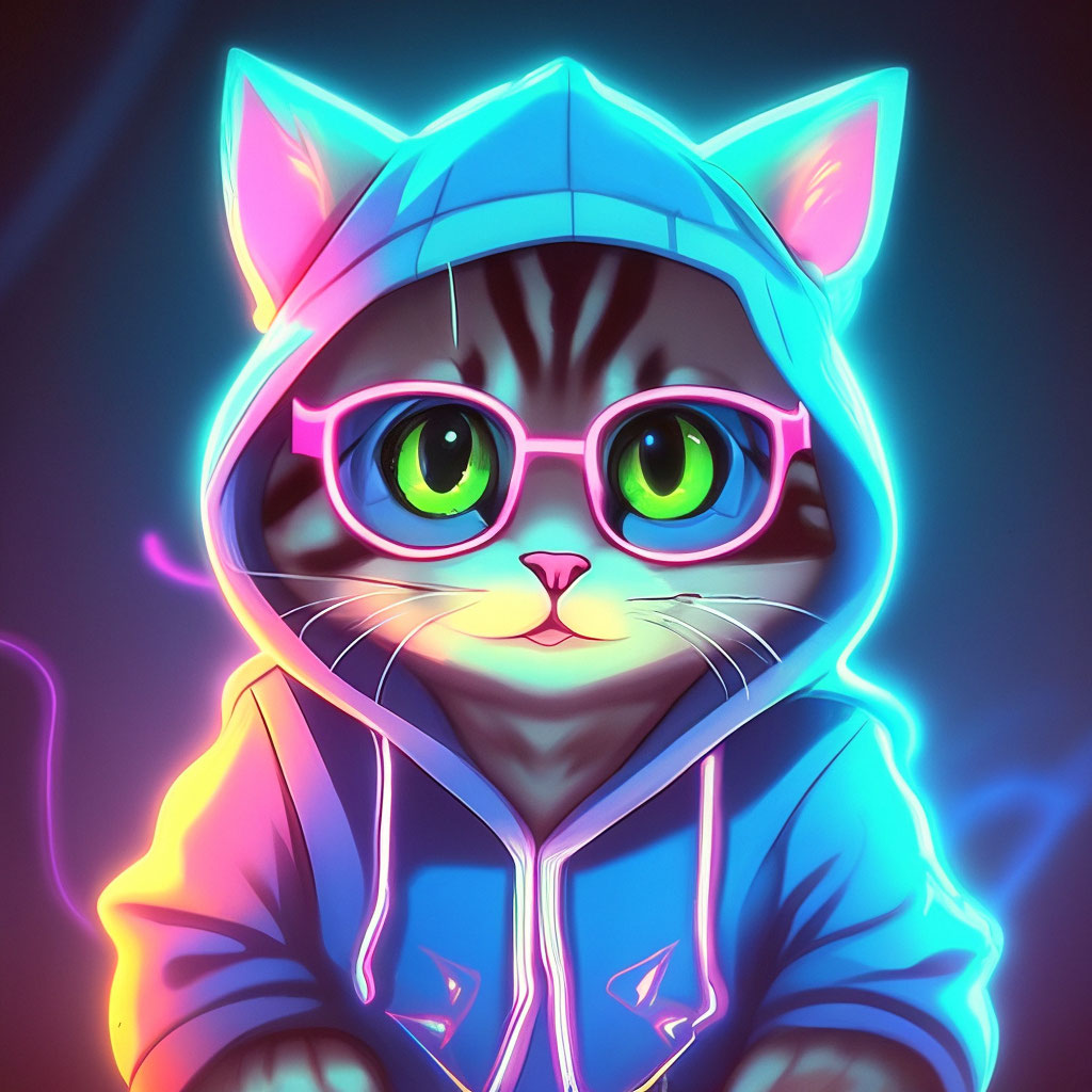 "Cute cartoon cute cat in a toxic hoodie with a hood on his head ...