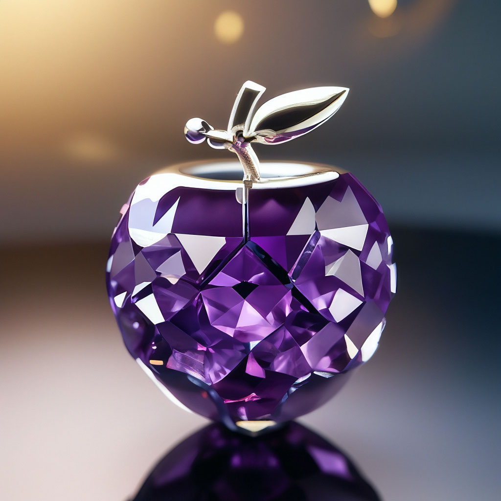 "Apple made of amethyst and silver, jewelry elegance, sun lighting ...