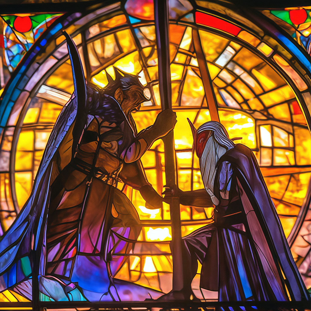 "Large ancient stained glass – Gandalf and Balrog, colored glass ...