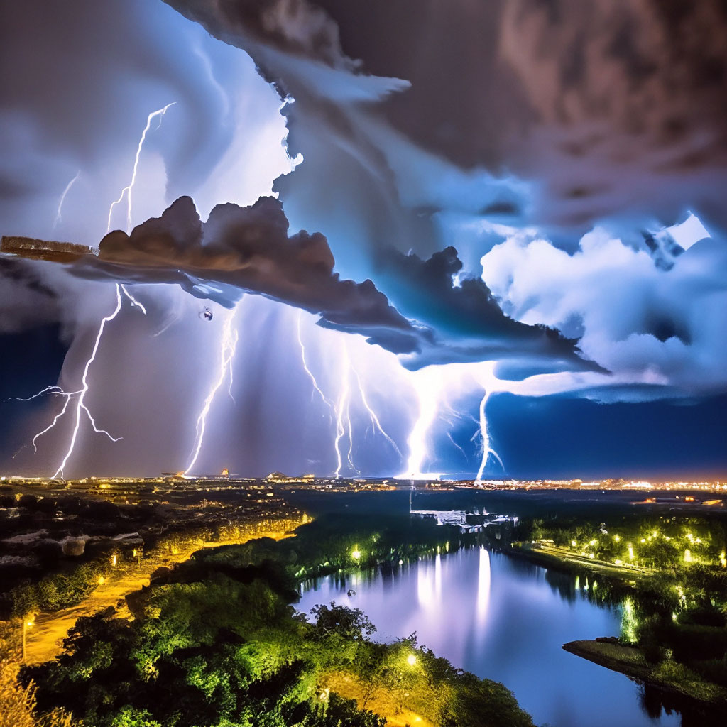 "Wild landscape, thundercloud, lightning inferno, clouds hanging ...