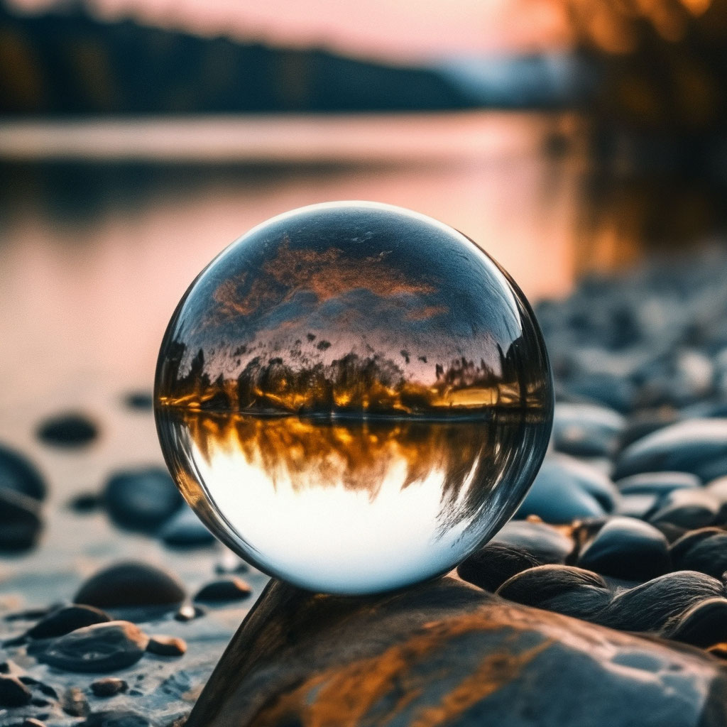 "Glass ball on the river bank" — image created in Shedevrum