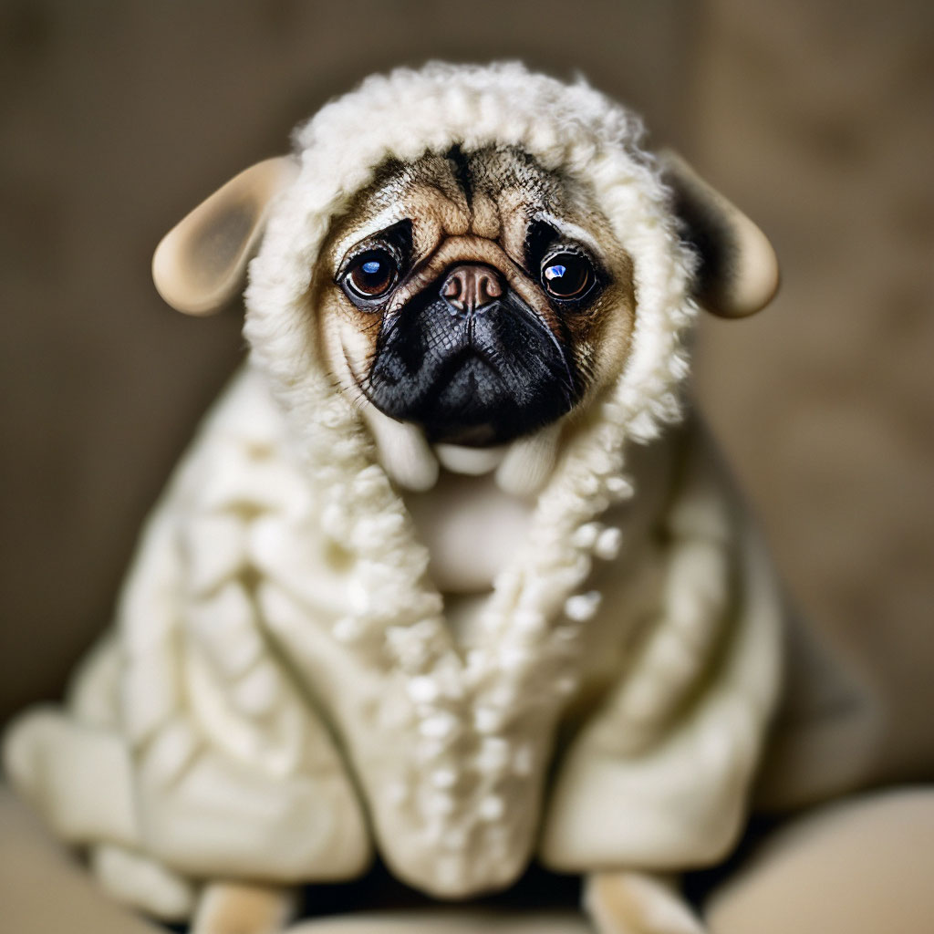 "A pug in sheep's clothing." — image created in Shedevrum