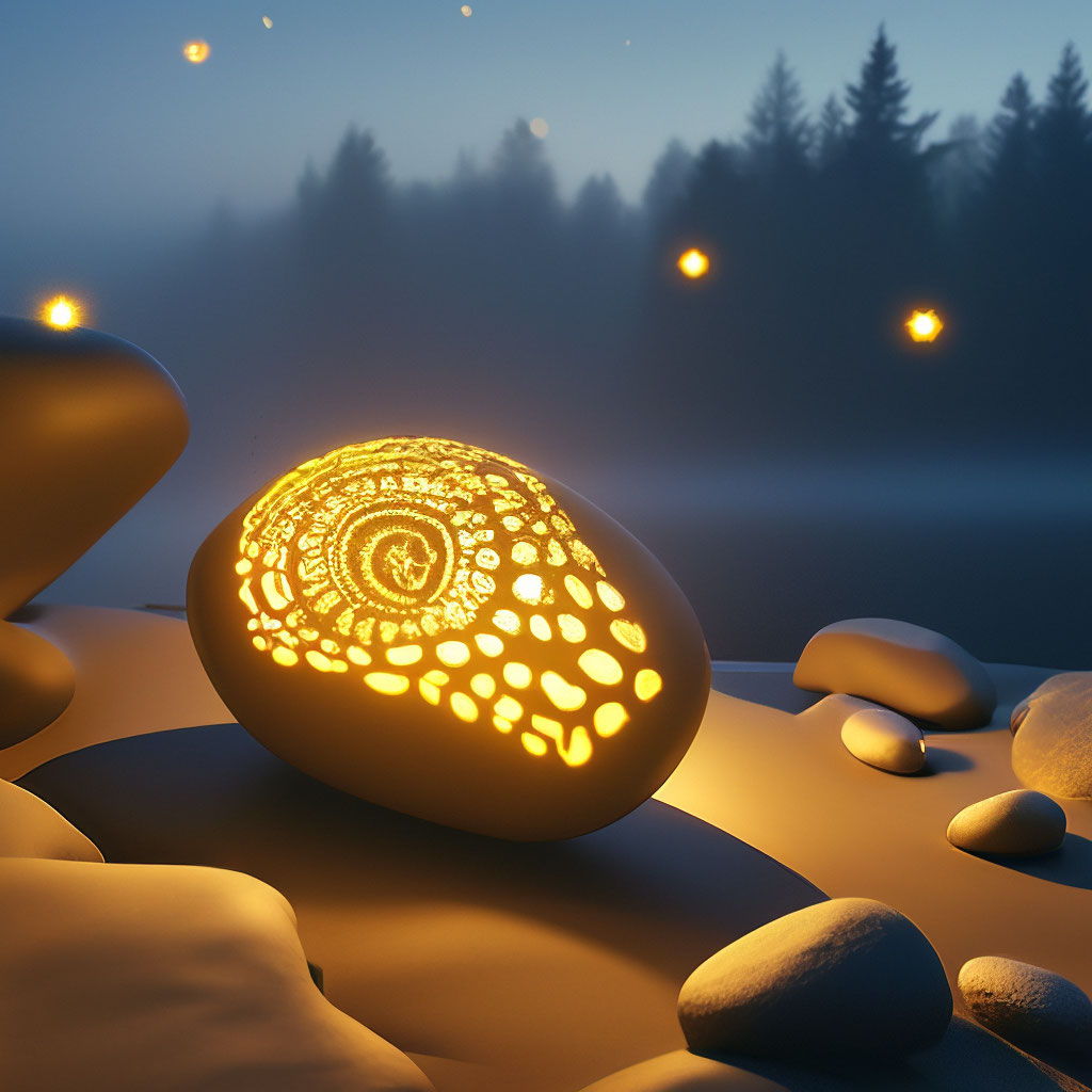 "Strange elegant stone with incomprehensible drawings, golden outline ...