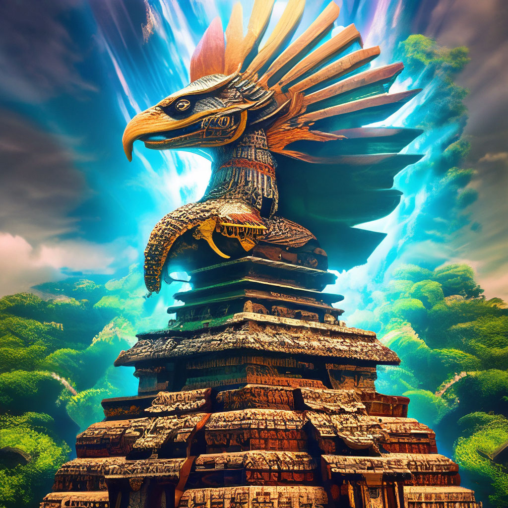 "Quetzalcoatl at the top of the Aztec pyramid realistic, professional ...