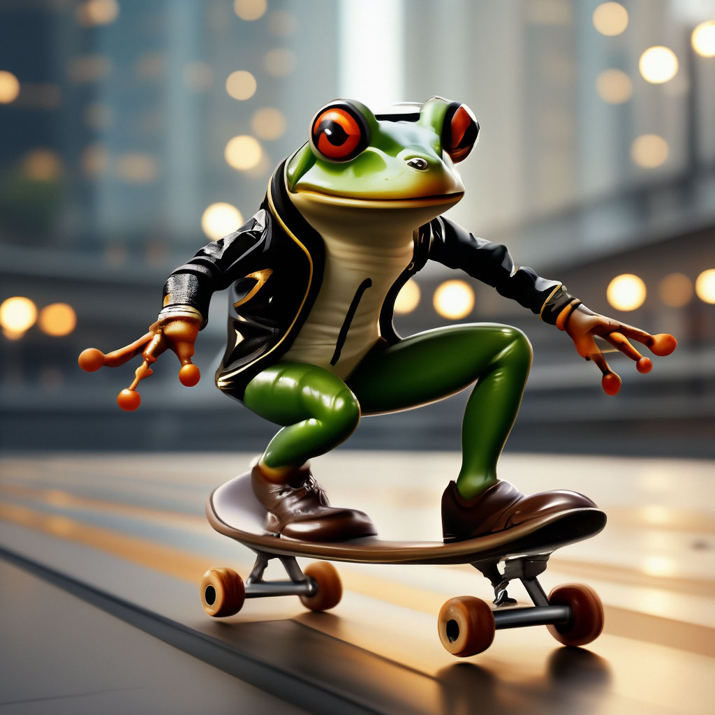 "The frog is skating" — image created in Shedevrum