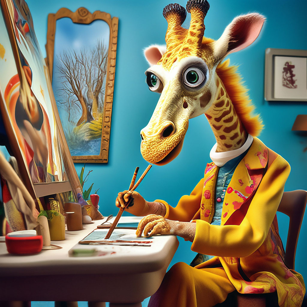 "Creep fluffy funny bug-eyed giraffe in the style of Salvador Dali ...