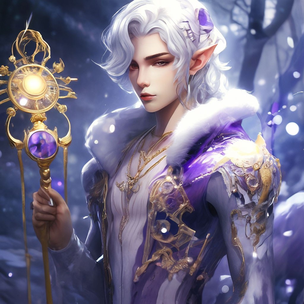 "Epistat. the color is purple, an ice staff made of clockwork, a ...