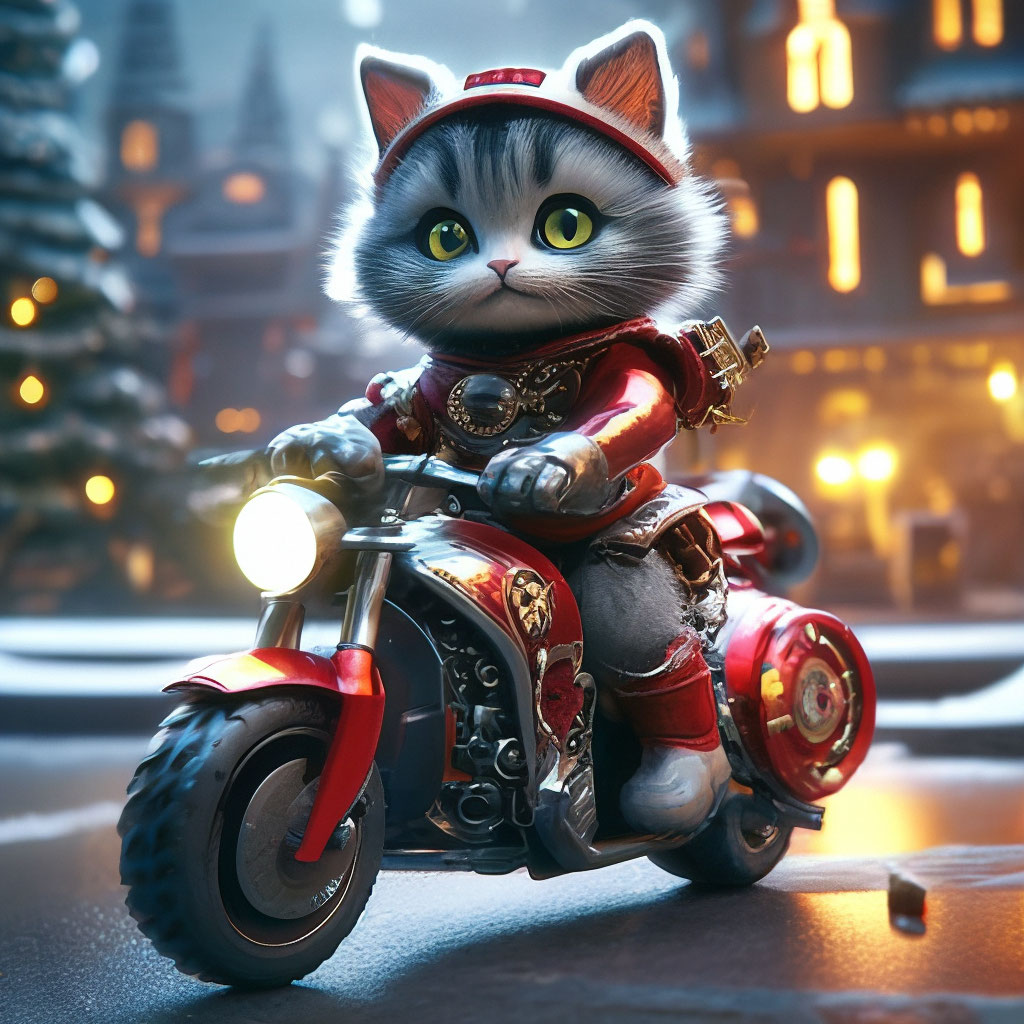 "🎁 from @sirius — on an epic red motorcycle, a very bug-eyed super cute ...