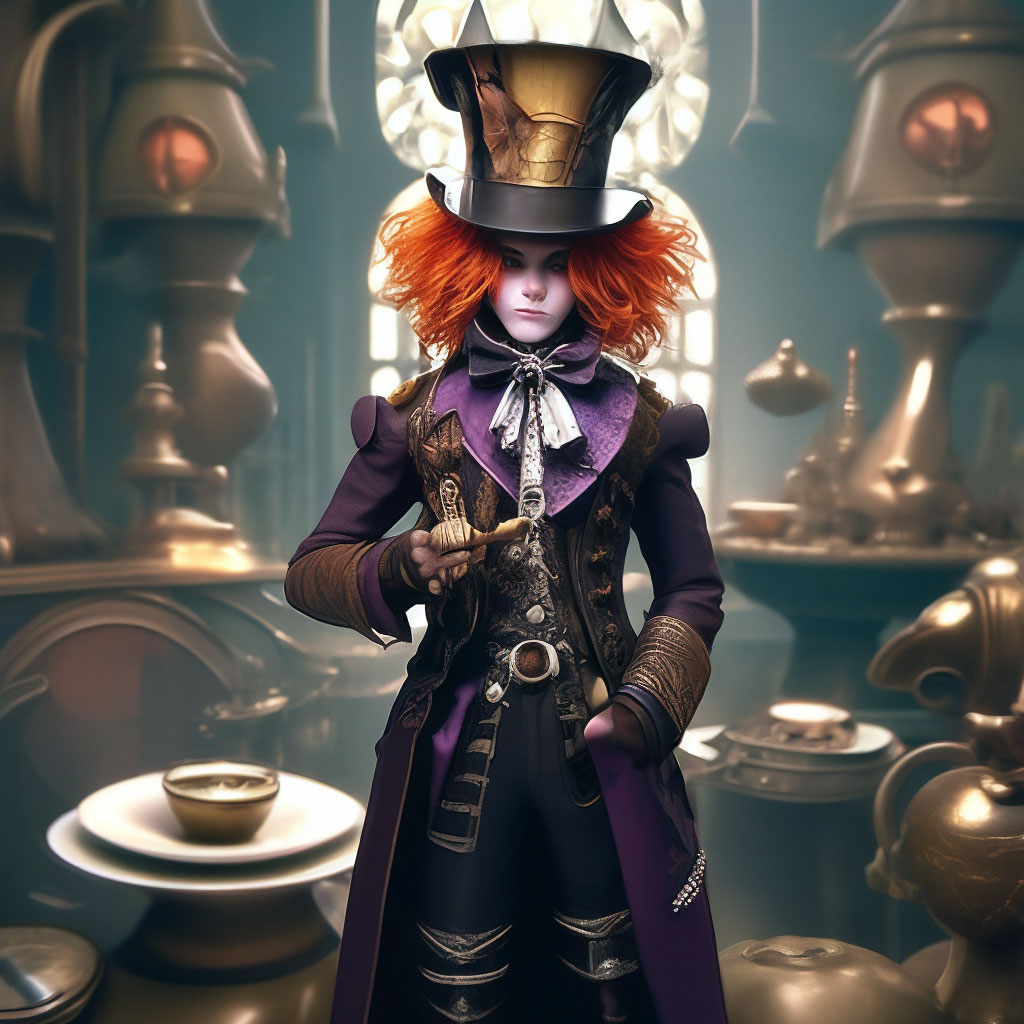 "The hatter from Alice in Wonderland stands in front of Alice" — image ...