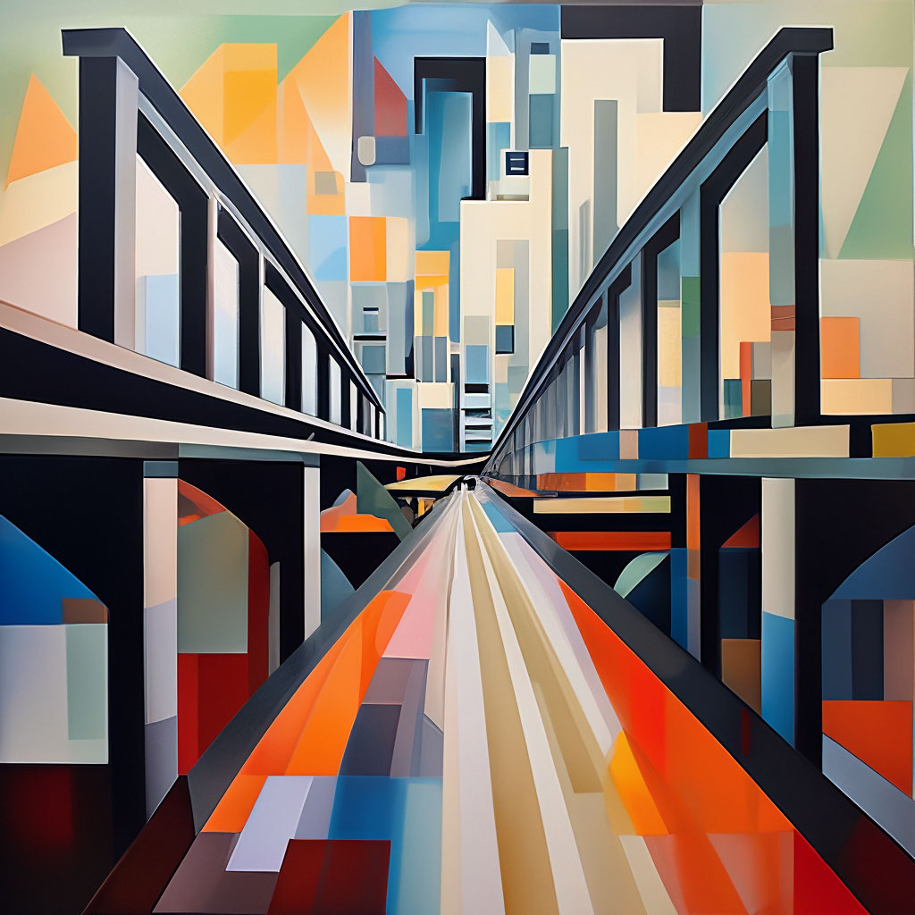 "Bridge,road,dystopia,cubism" — image created in Shedevrum