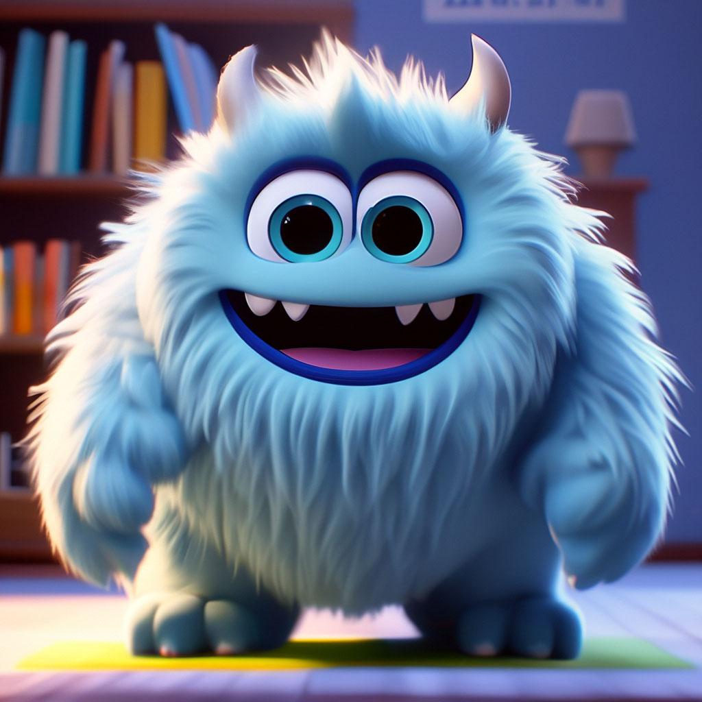 "Mimic big fluffy monster from Pixar cartoons, 3D, drawing of each hair ...