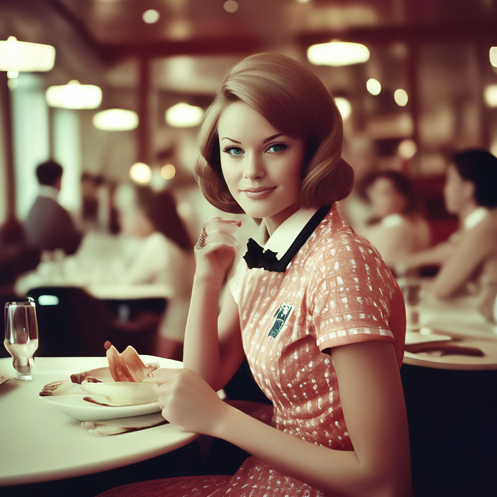 "The waiter girl of the 1960s" — image created in Shedevrum