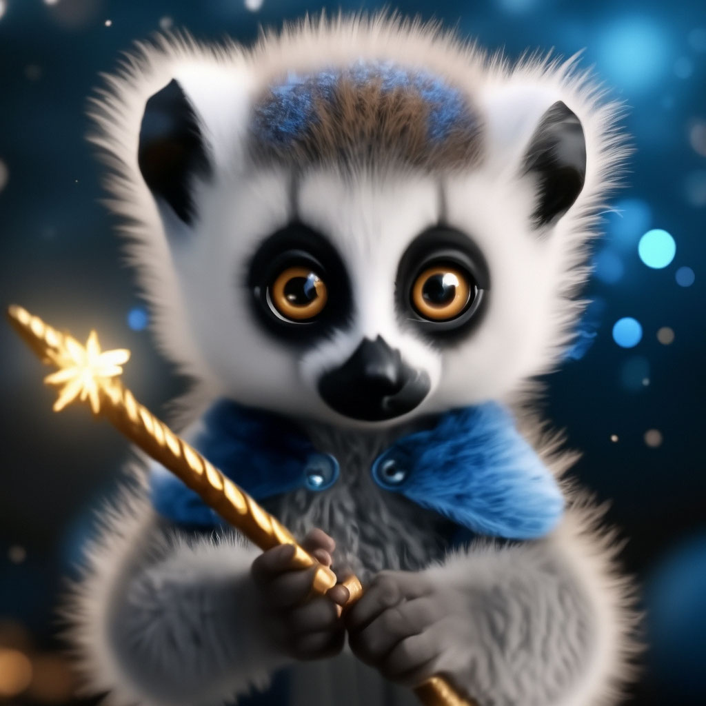 " ️ Realistic tiny fluffy baby lemur,holding a magic wand, big huge ...
