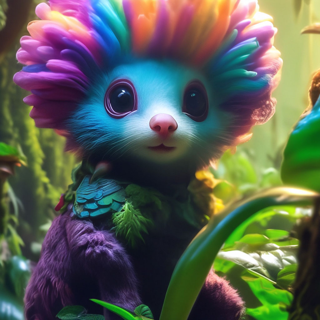 "Jungle, unknown kind of cute creature, curly, close angle ...