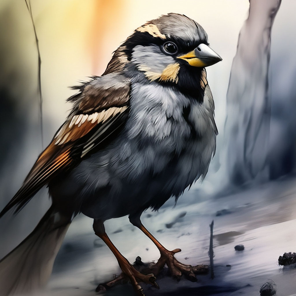 "The monster sparrow watercolor with drawing, ink, high definition ...
